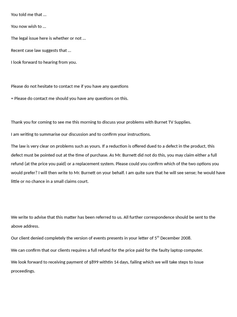 Drafing Email Template | PDF | Indemnity | Damages