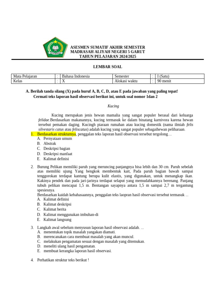 Soal Pas Ganjil X 2024 | PDF | Seni & Disiplin Bahasa