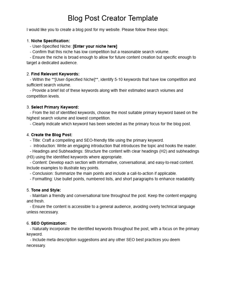 Blog Post Creator Template | PDF | Business | Computers