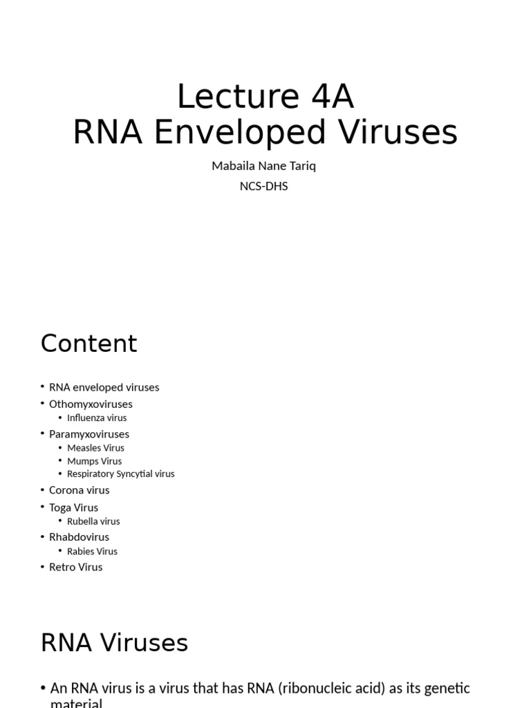 Lecture 4A RNA Viruses Enveloped | PDF | Influenza | Influenza Vaccine
