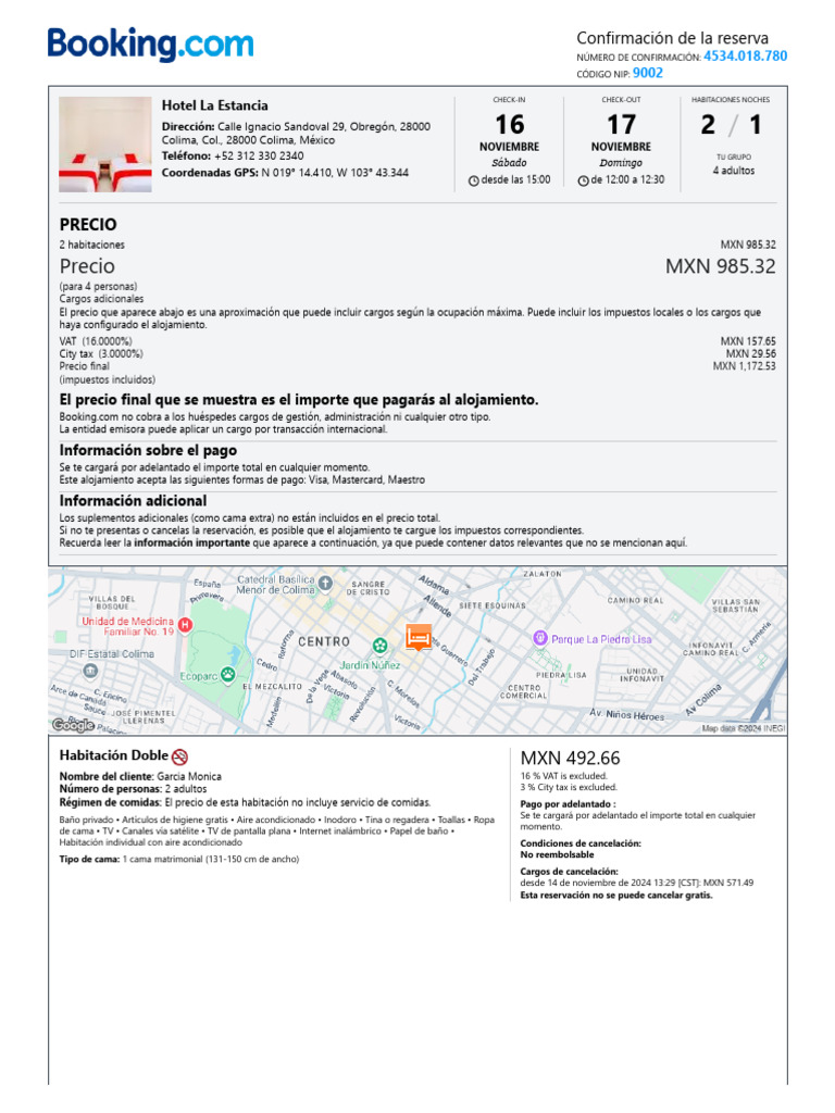 Reserva Hotel La Estancia Colima | PDF | Telecomunicaciones ...