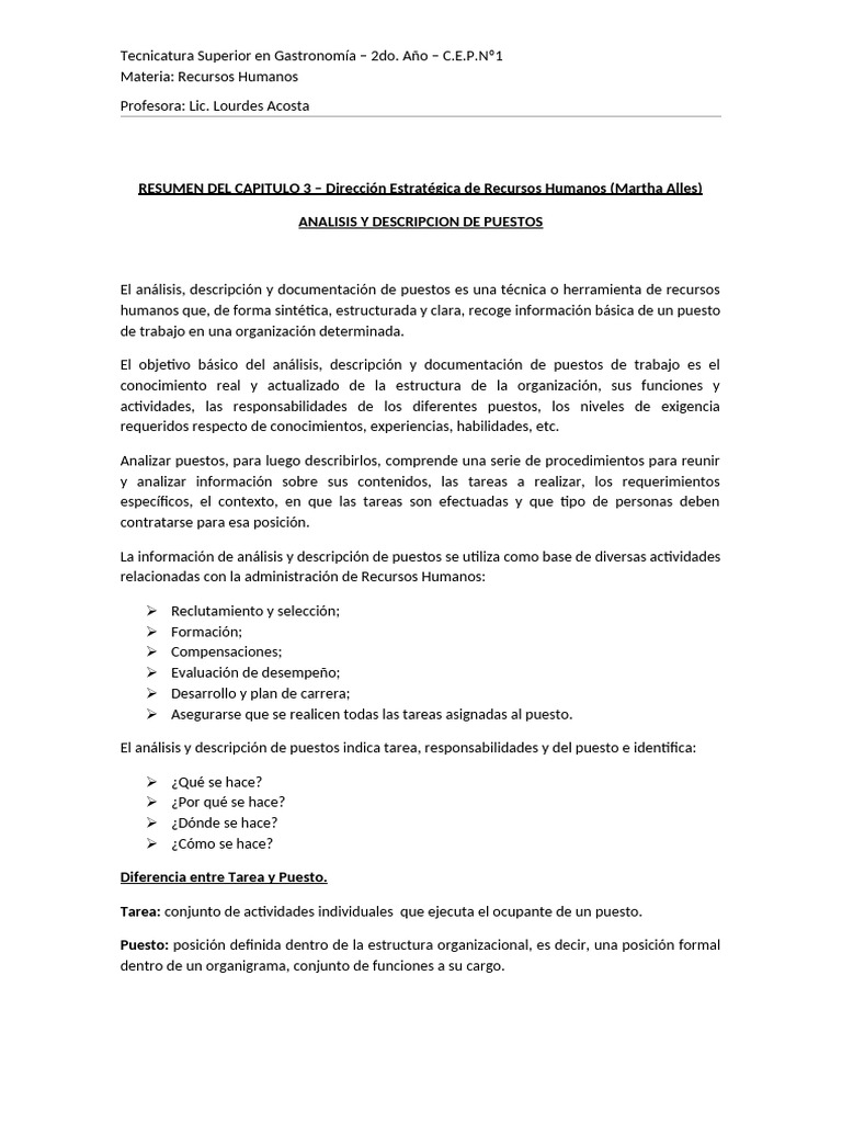 Analisis y Descripcion de Puestos | PDF | Gestión de recursos humanos
