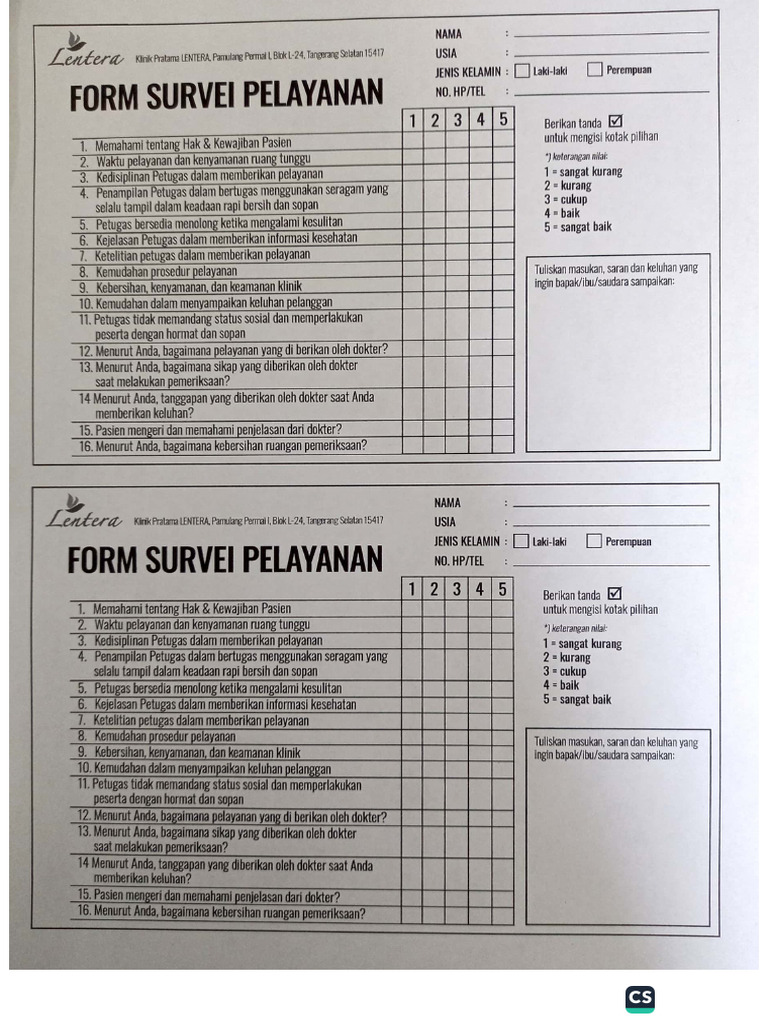 PKP 1 Ep 3. Form Survey Pelayanan | PDF