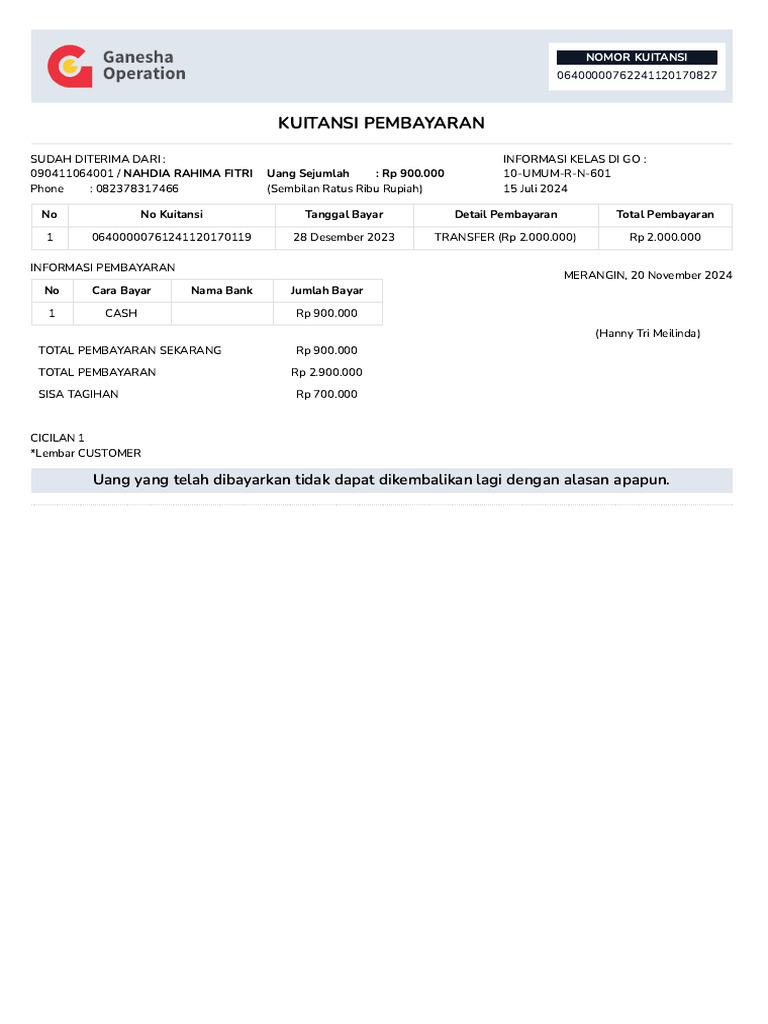 Kuitansi - Nahdia Rahima Fitri 2 | PDF