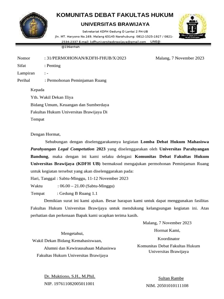Permohonan Peminjaman Ruang Debat | PDF
