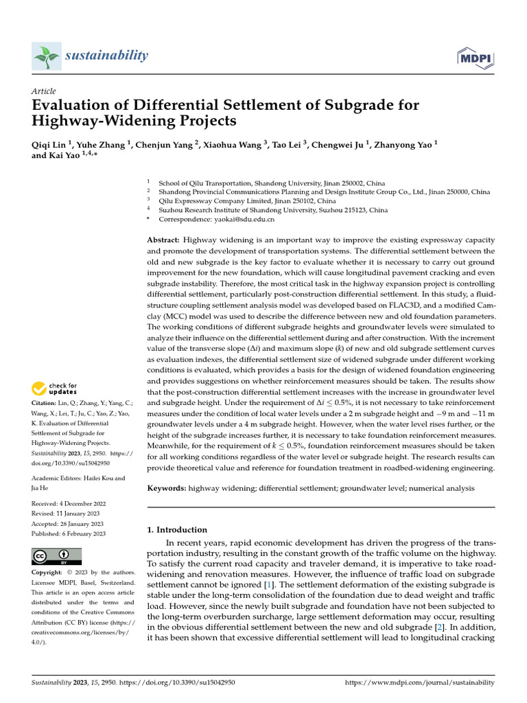 Evaluation of Differential Settlement of Subgrade For | PDF | Applied ...
