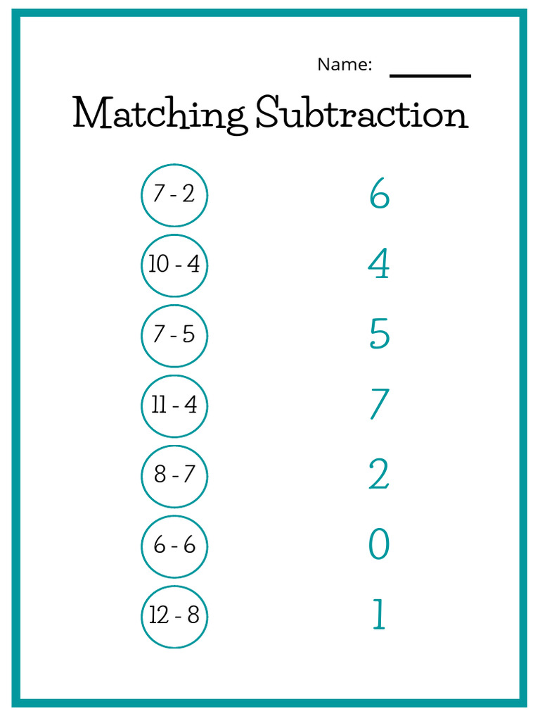 Green Subtraction Math Worksheet | PDF