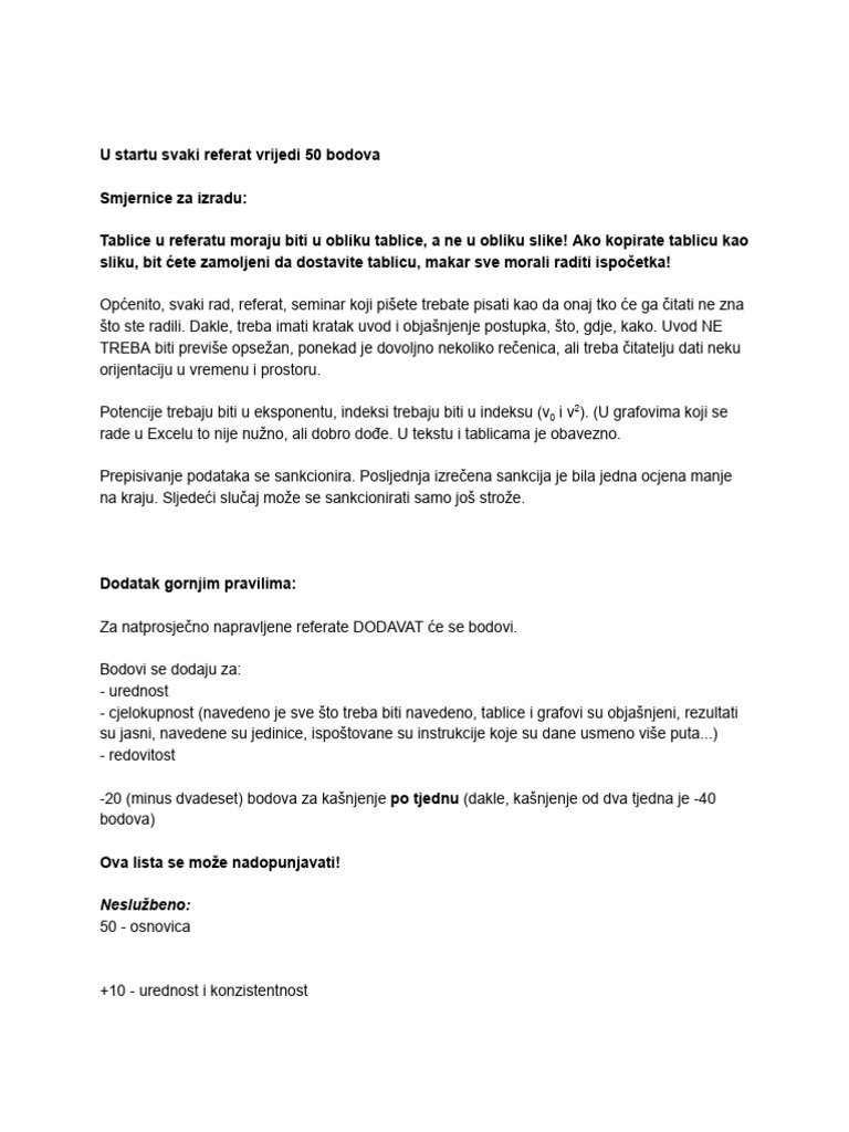 Cjenik Bodovanja Referata | PDF