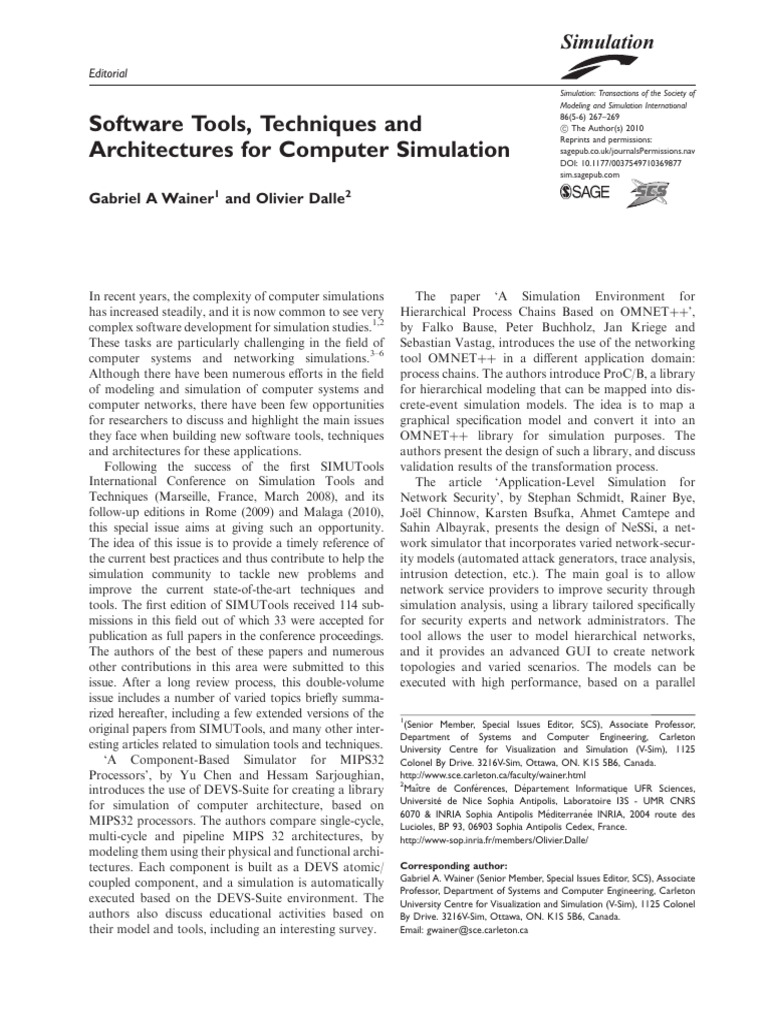 Software Tools, Techniques and Architectures for Computer Simulation ... Software Tools, Techniques and Architectures for Computer Simulation ...
