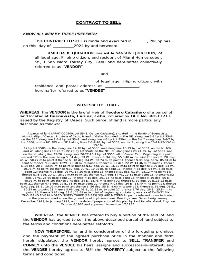 Contract To Sell Template | PDF | Civil Law (Common Law) | Justice