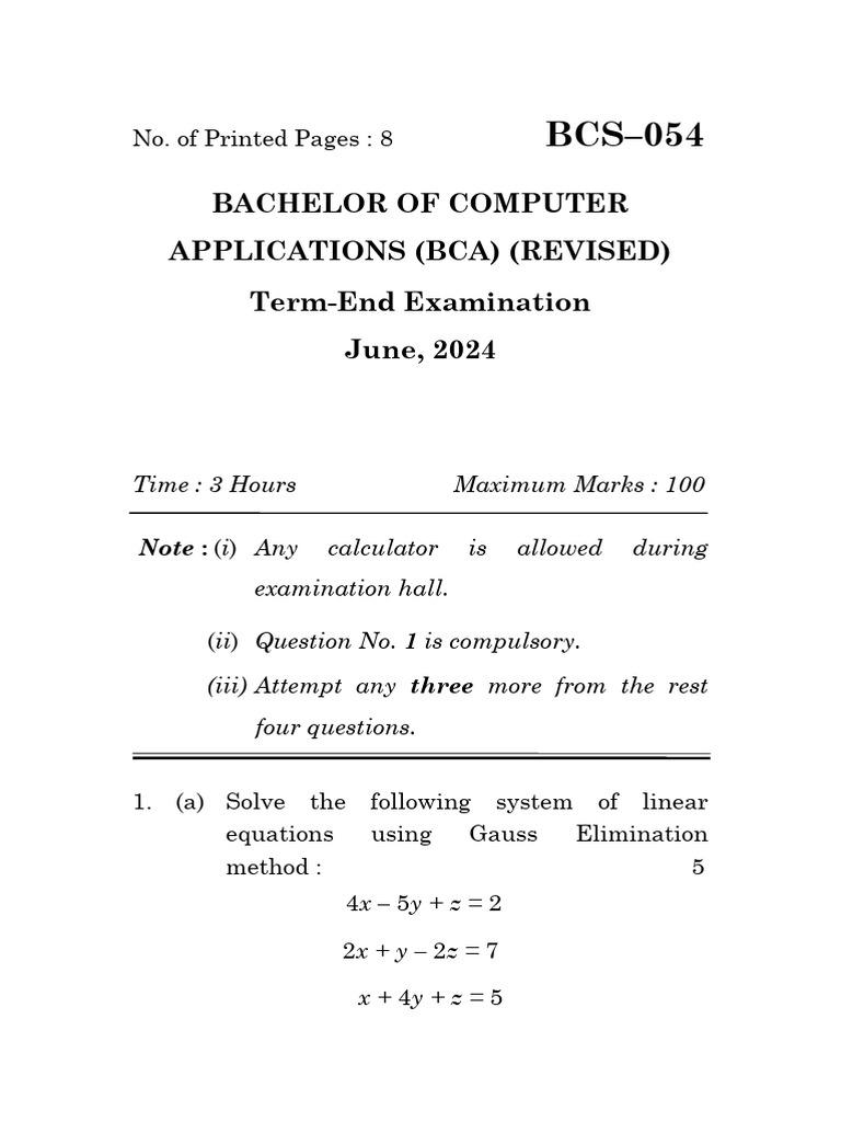 BCS-054 2024 | PDF | Equations | Numerical Analysis BCS-054 2024 | PDF | Equations | Numerical Analysis