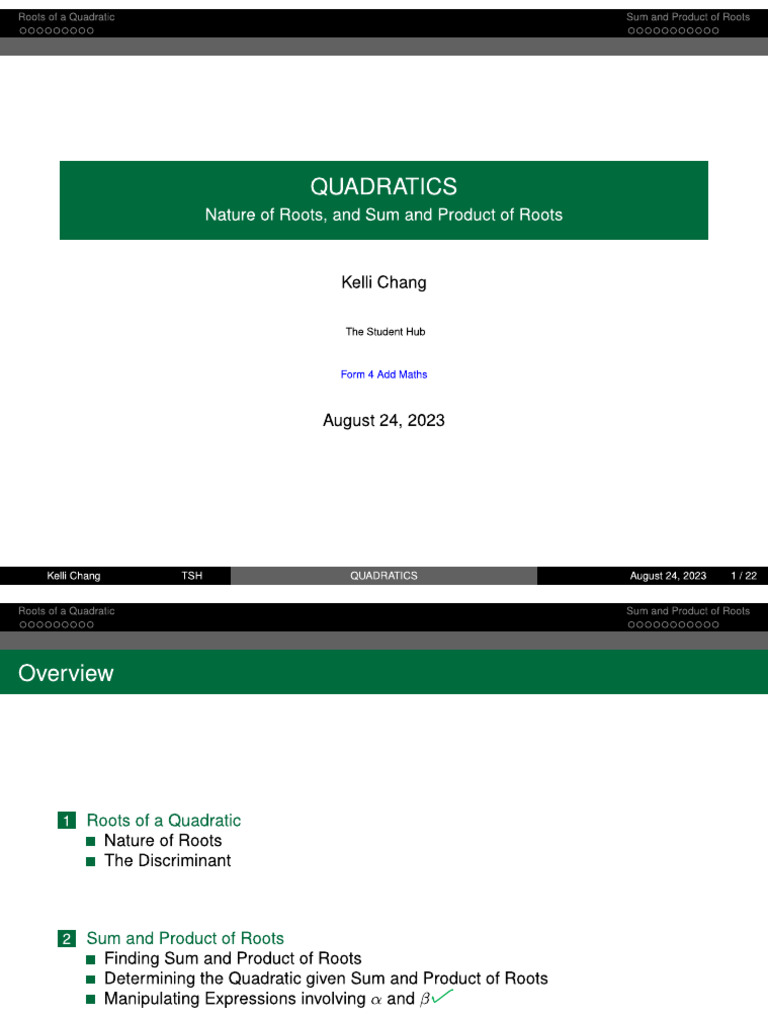 09 Quadratics (Sum and Product of Roots - Related Problems) | PDF