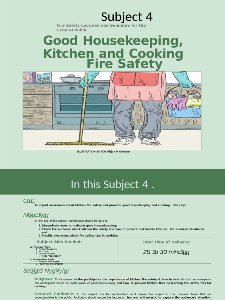 SUBJECT 4good Housekeeping Kitchen and Cooking Fire SafetY | PDF ...