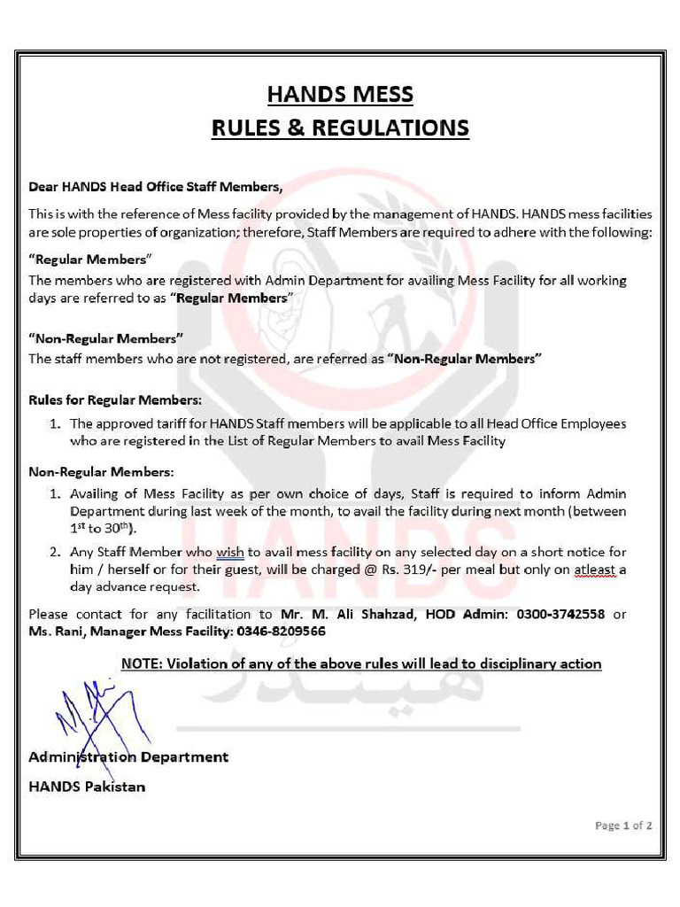 Mess Rule Regulation | PDF