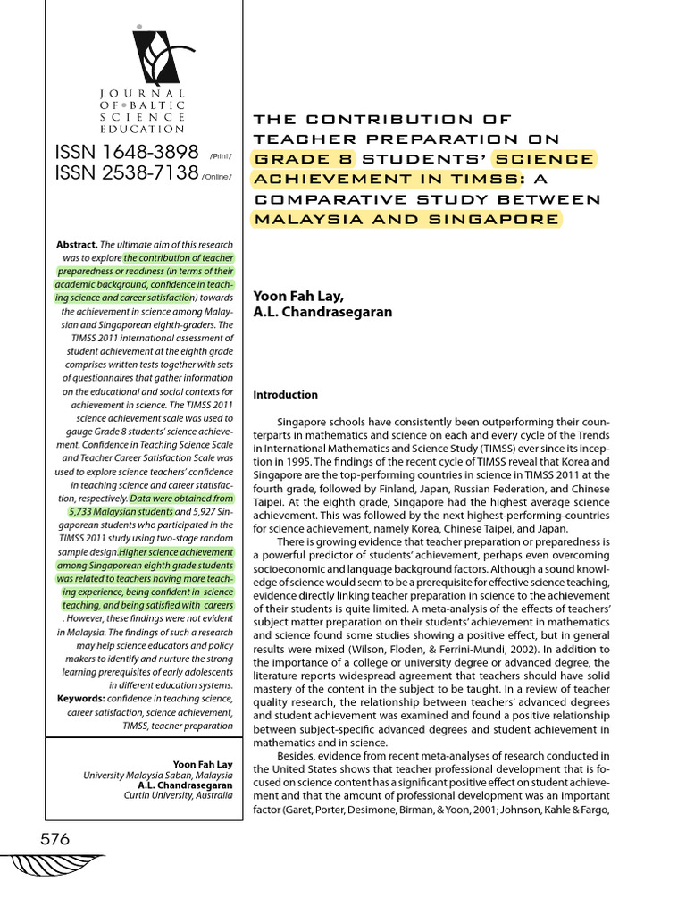 Issn 1648-3898 Issn 2538-7138 | PDF | Teachers | Cognition