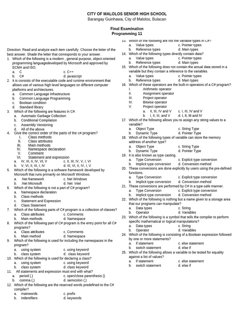 2q Programming Pdf C Sharp Programming Language Reserved Word 8438