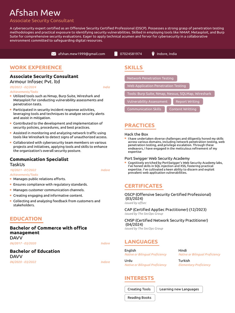 Afshan's Resume | PDF | Computer Security | Security