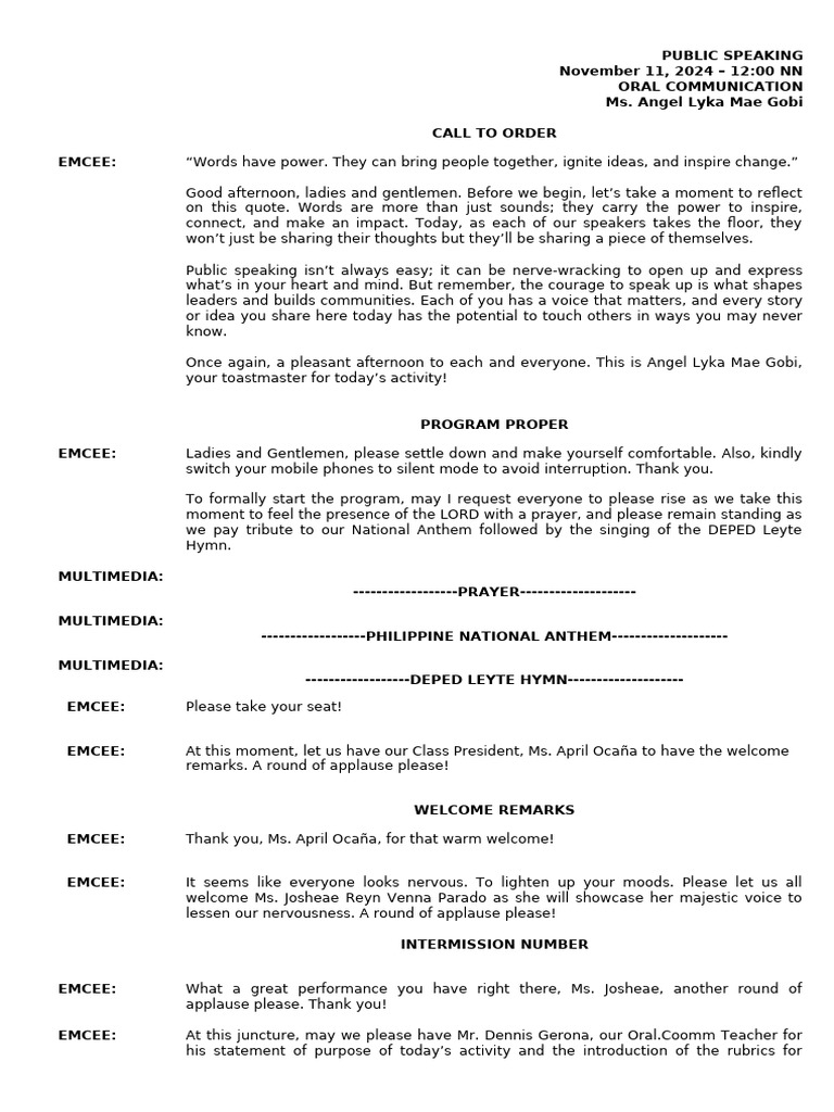 Public Speaking Event Program Guide | PDF
