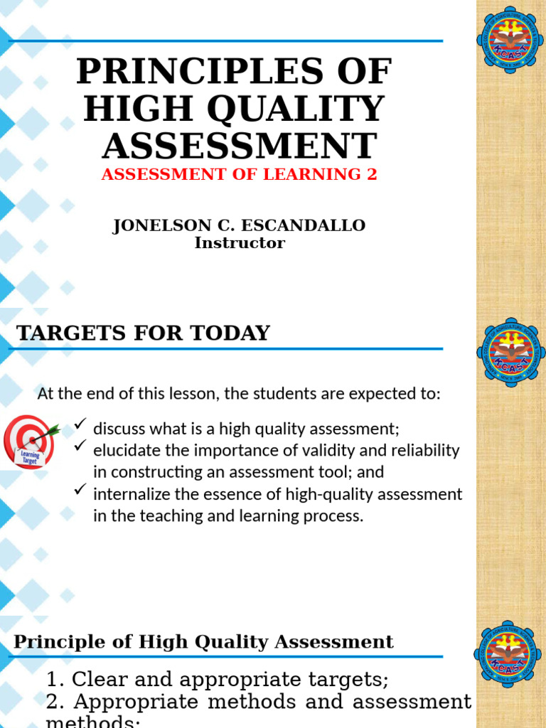 01 Principles of High Quality Assessment | PDF | Validity (Statistics) | Educational Assessment