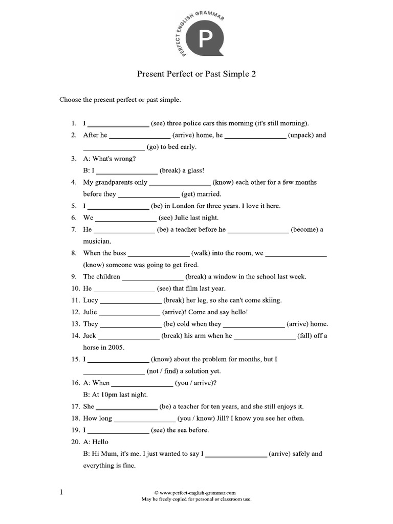 Present Perfect or Past Simple | PDF | Cooking, Food & Wine | Home & Garden