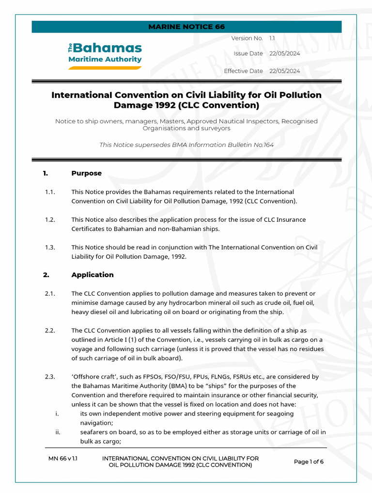 MN066 International Convention On Civil Liability For Oil Pollution ...