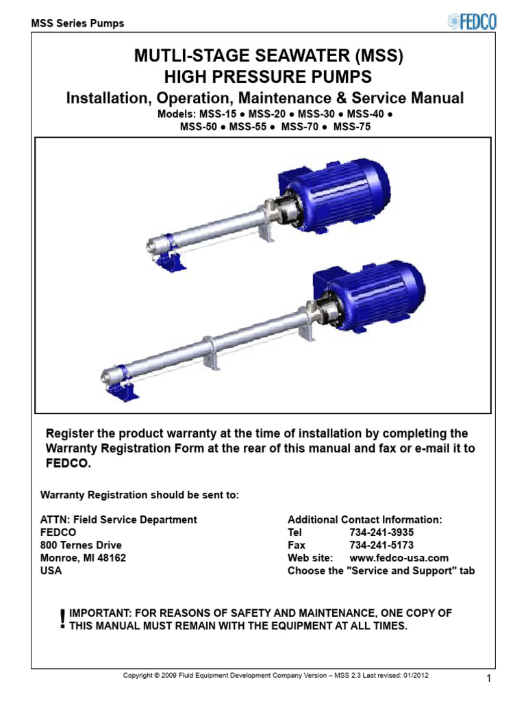 MSS Series Pump Manual: Installation & Safety | PDF | Pump | Personal ...