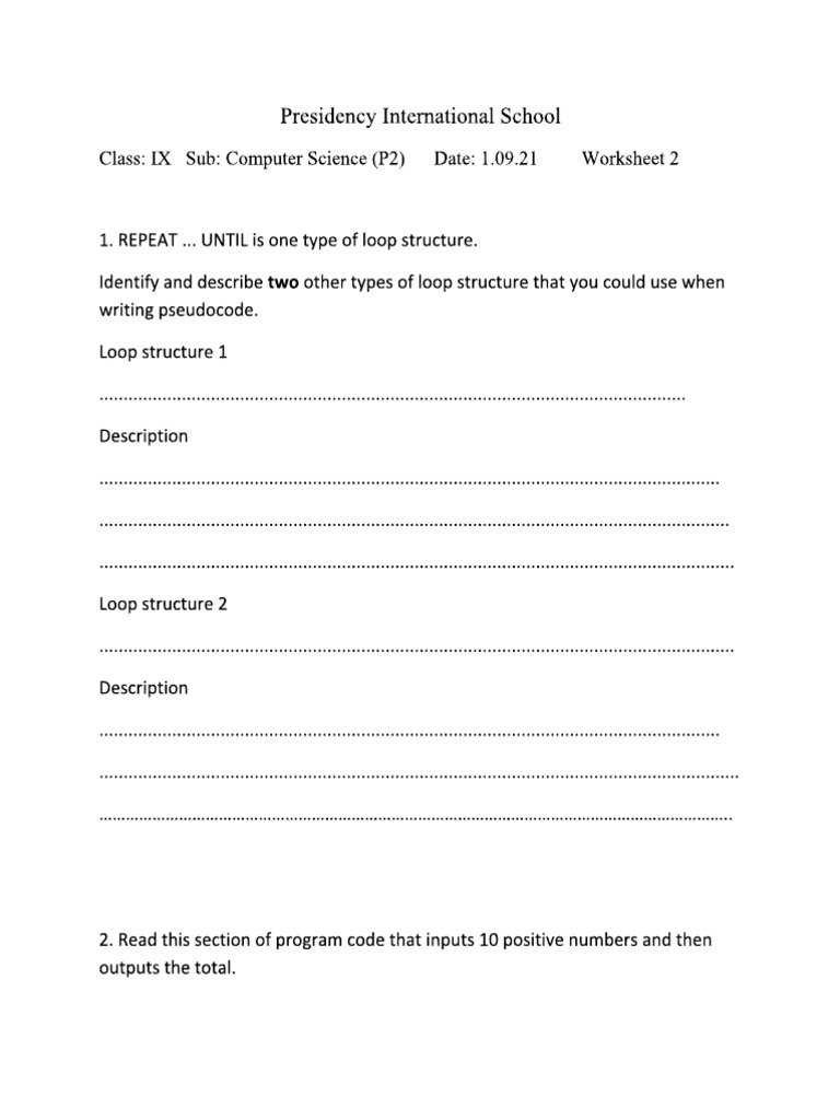 WS2 On Pseudocode | PDF