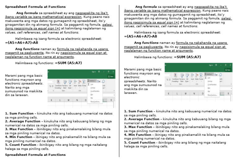 Spreadsheet Formula at Functions | PDF