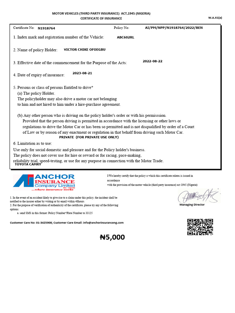 Pai PM NPP N1918764 2022 Ben | PDF | Vehicle Insurance | Insurance