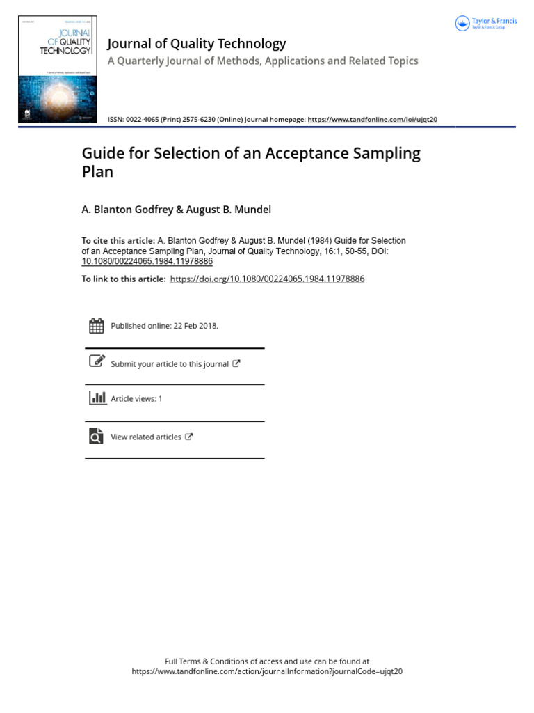 Guide For Selection of An Acceptance Sampling Plan | PDF | Sampling (Statistics) | Specification ...