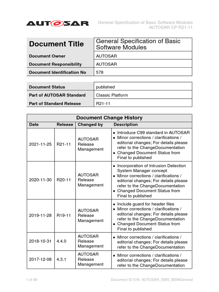 Autosar Sws Bswgeneral Pdf Specification Technical Standard Modular Programming