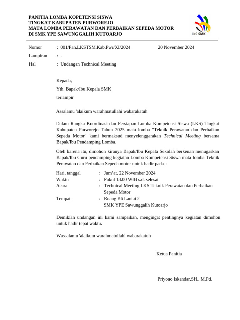 Undangan Technical Meeting LKS 2025 | PDF | Teknologi & Rekayasa