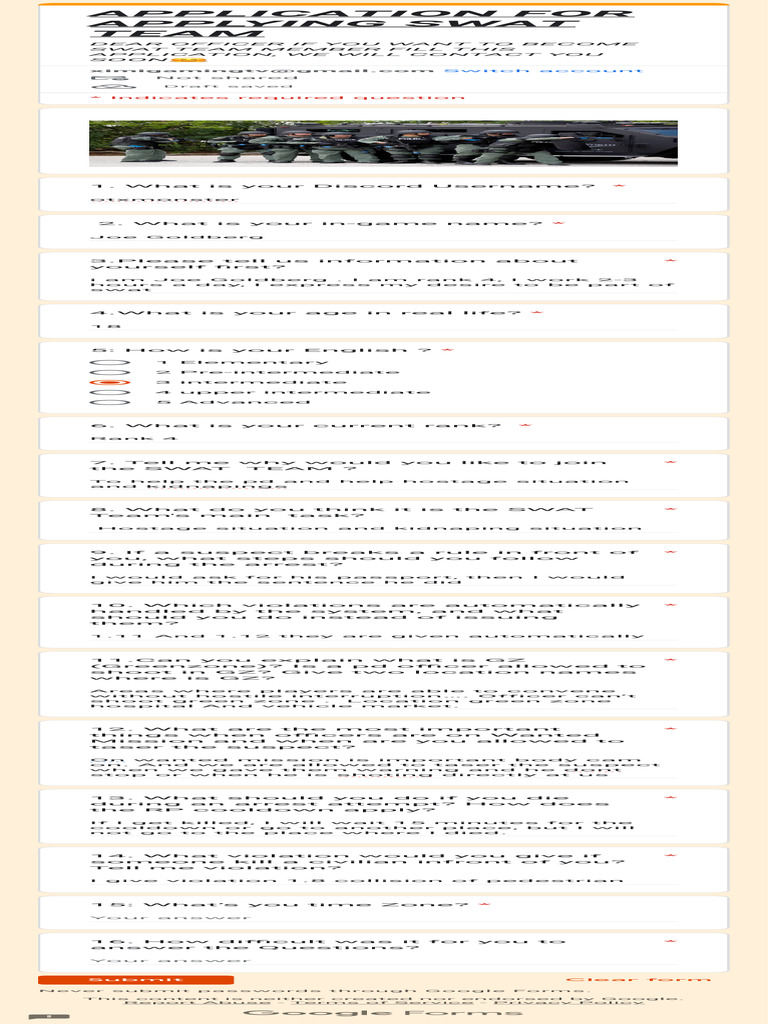 Application for Applying Swat Team | PDF