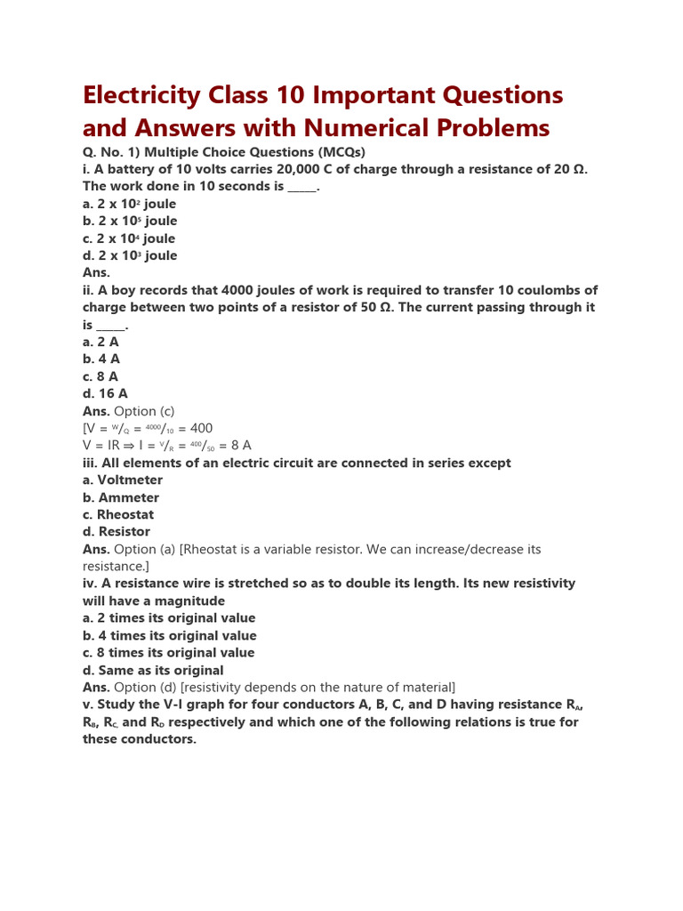 Important Electricity Questions & Answers | PDF | Incandescent Light ...