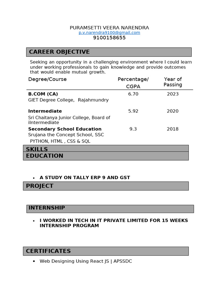 Narendra Resume | PDF