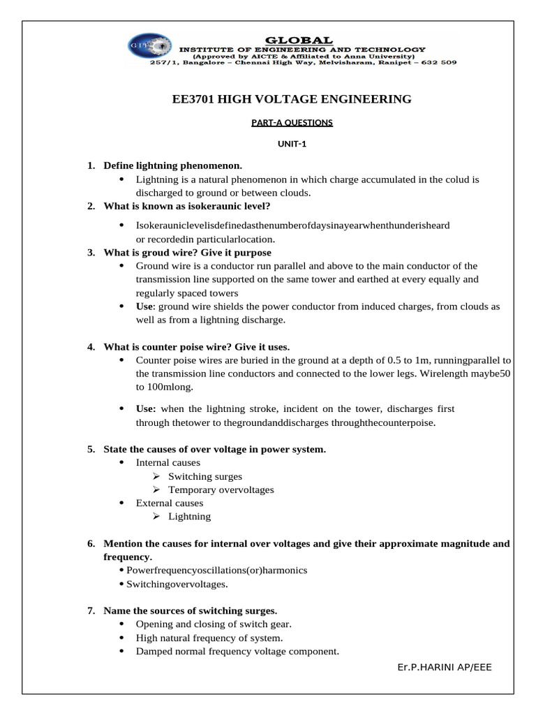 Iv Year Ee3701 Hve Final | PDF | Electrical Breakdown | Insulator (Electricity)