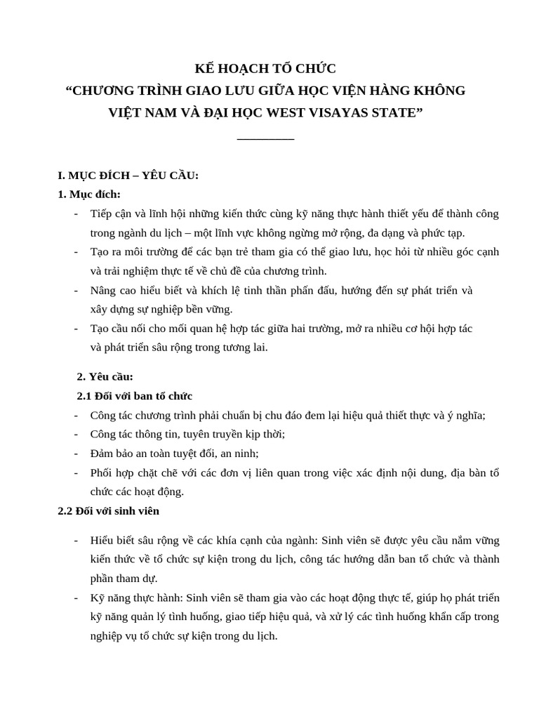 Kế Hoạch Tổ Chức Chương Trình Giao Lưu | PDF