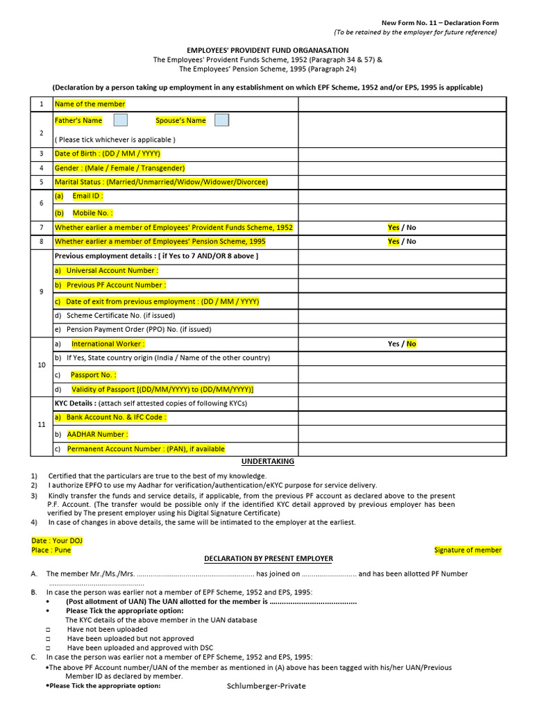 PF Declaration Form 11 Instructions | PDF | Access Control