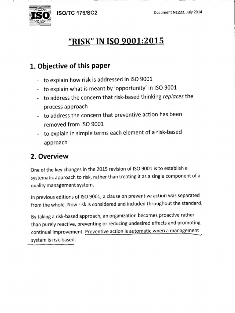 Risk in ISO 9001 2015 | PDF