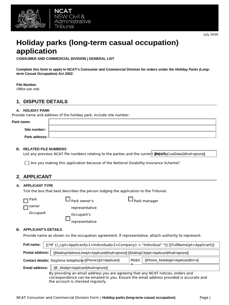 CCD Form Holiday Parks Application | PDF | Payments | Fee