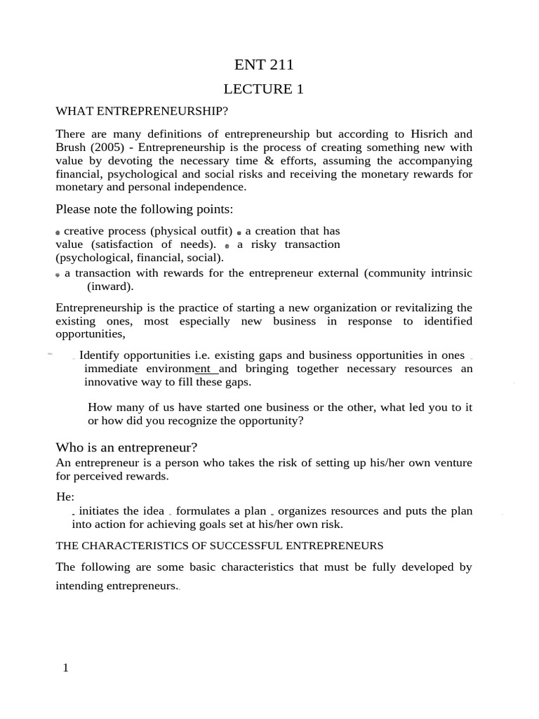 Ent 211 Entrepreneurship and Innovation | PDF | Entrepreneurship | Consumer Behaviour