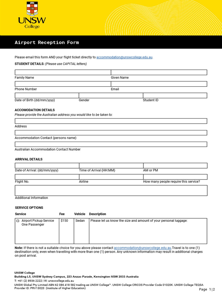 2024 Airport Reception Form | PDF | Airport | Aviation