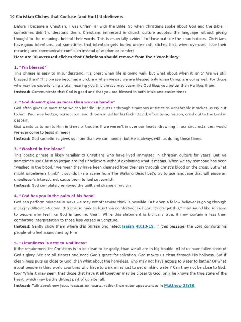 10 Christian Cliches That Confuse | PDF | God | Bible