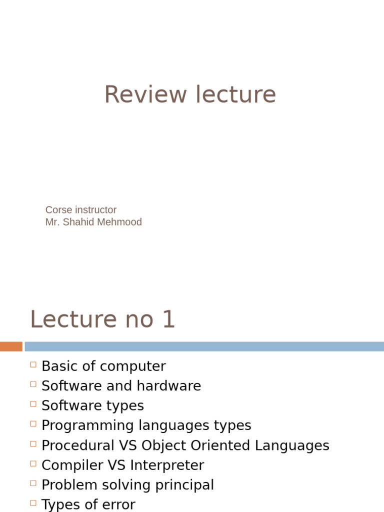 Review Lecture 2-11-2024 (Autosaved) | PDF | Computer Program | Programming