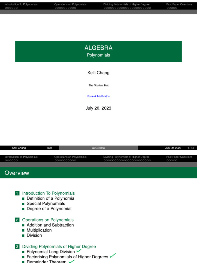 03 Polynomials (Long Division, Remainder and Factor Theorems) | PDF