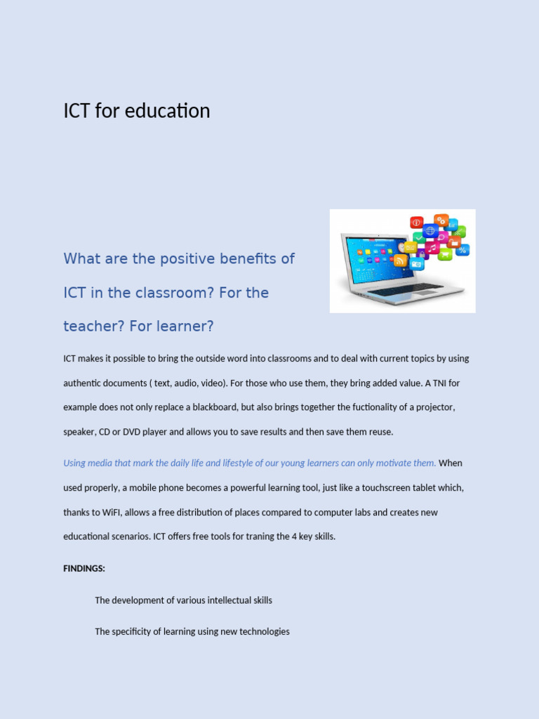 ICT For Education: What Are The Positive Benefits of ICT in The ...