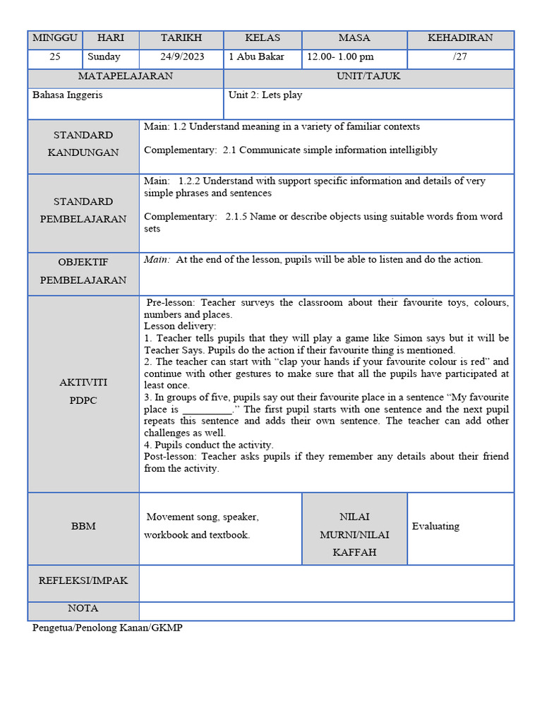 RPH Week 25 Until 26 Bi Year 1 | PDF | Reading Comprehension | Linguistics