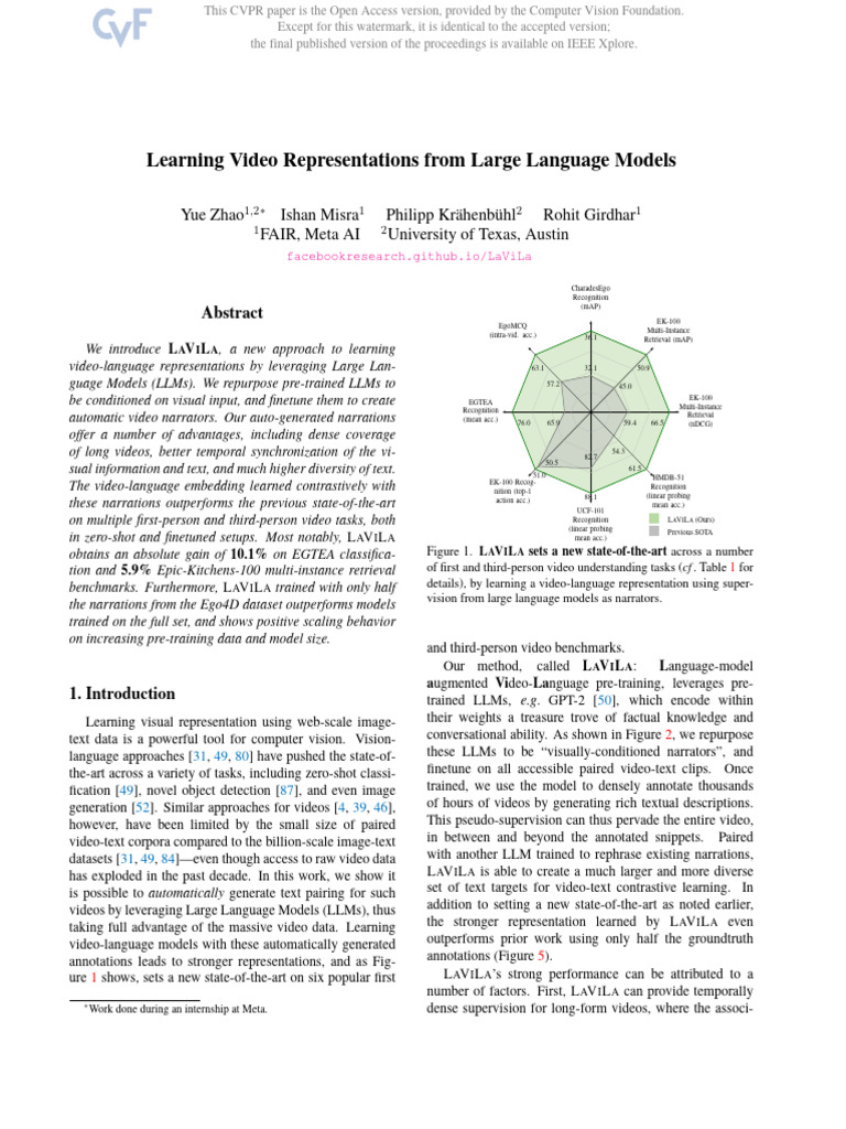 Zhao_Learning_Video_Representations_From_Large_Language_Models_CVPR_2023_paper | PDF | Cognitive ...