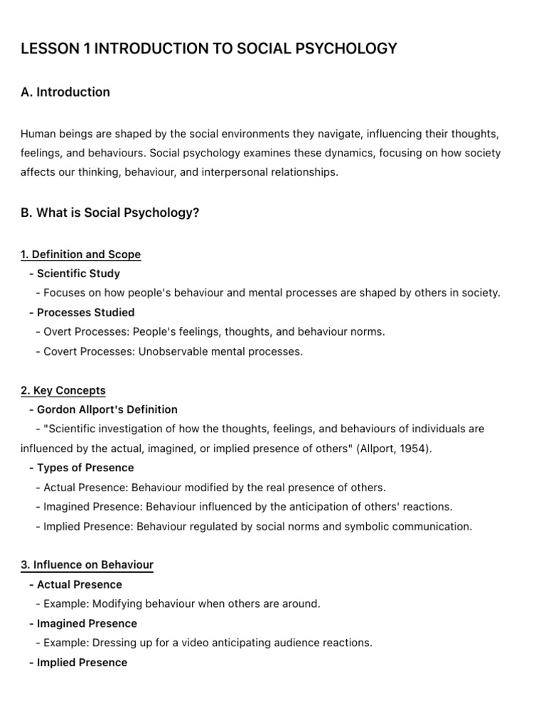 Lesson 1 Introduction To Social Psychology | PDF | Psychology | Social ...
