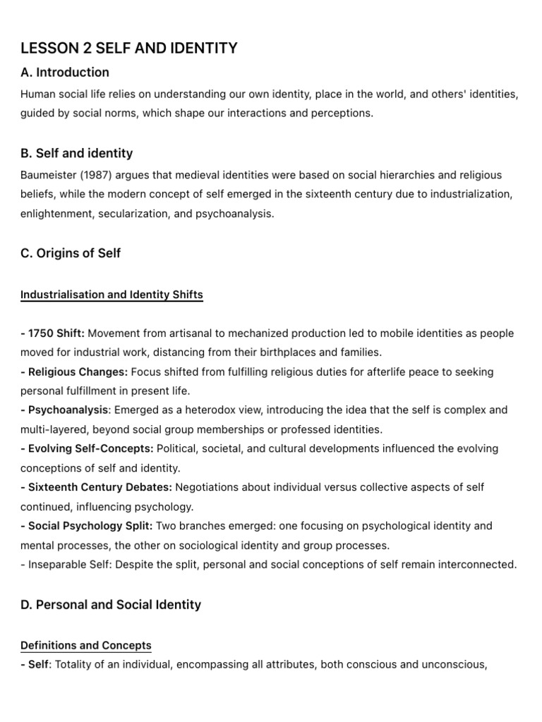 LESSON 2 SELF AND IDENTITY | PDF | Identity (Social Science) | Self Concept